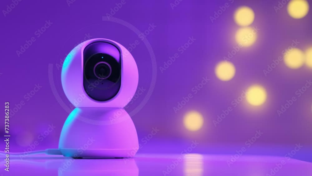 Vidéo Stock CCTV video camera standing on table and working at night in ...