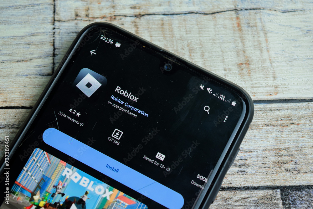 Roblox application on Smartphone screen. Roblox is a freeware web ...