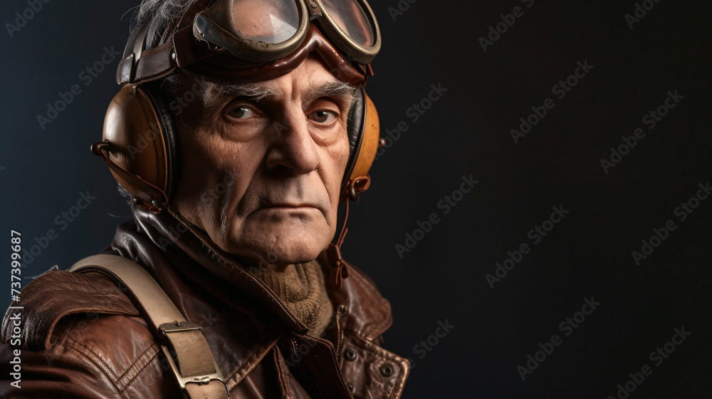 Foto de A rugged, yet sophisticated vintage pilot in his early 50s dons ...