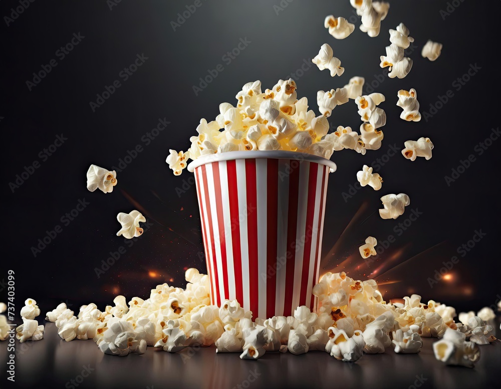 Popcorn falling advertising shooting; a series of photos from above in ...