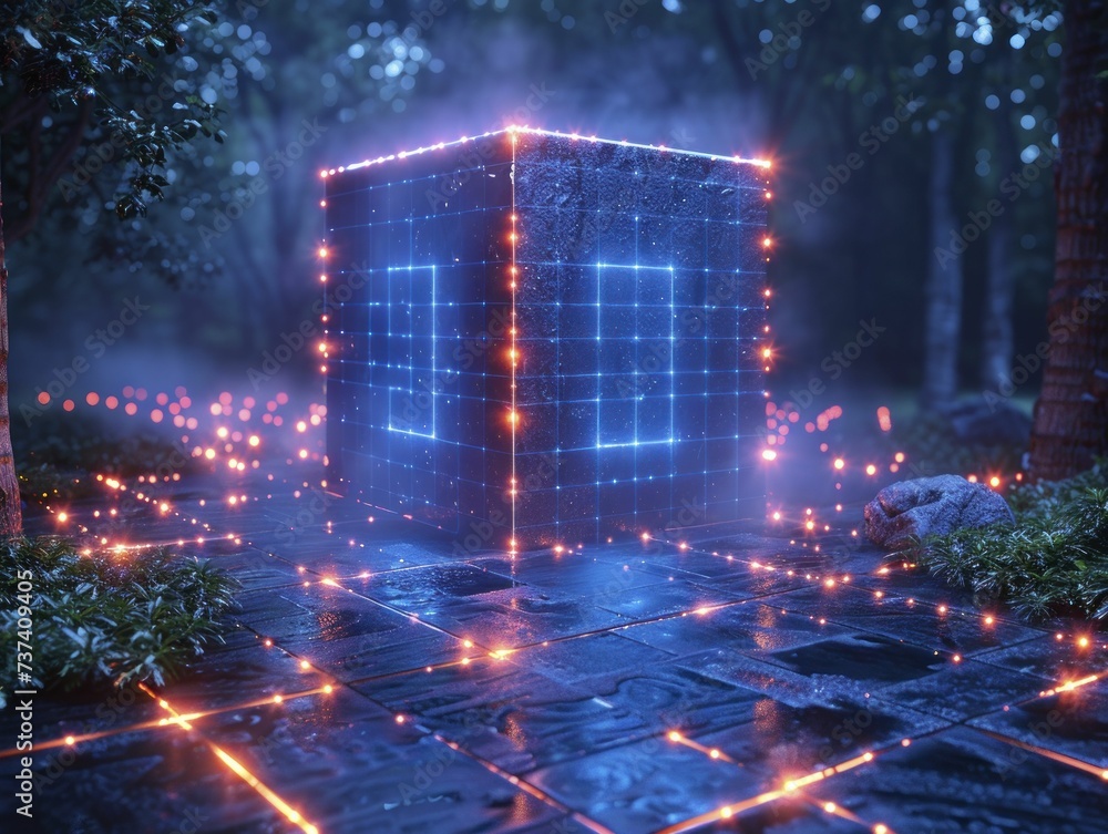 Future of encryption and data safety explored through neon blue quantum ...