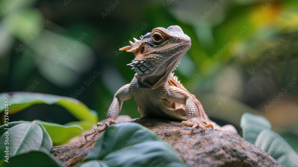 Cute adorable lizzard animal on nature's soft lap. In its natural ...