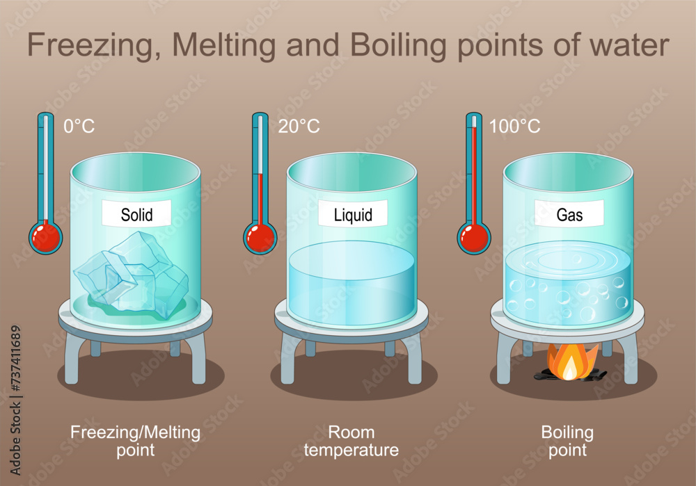 Freezing, Melting and Boiling points of water. State of matter. Stock Vector | Adobe Stock