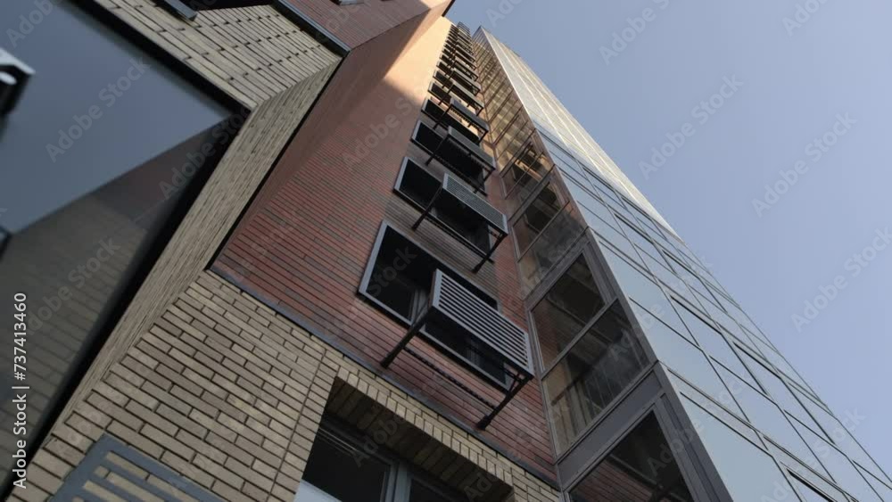 Stripe pattern building adds aesthetic charm to urban scenery. Downtown ...