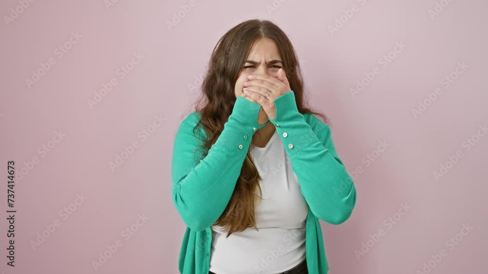 Stinky horror overtakes beautiful young hispanic woman as she stands ...