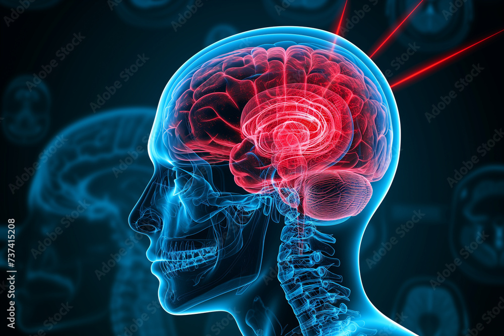 Human brain x-ray, epilepsy, migraine headache attack, psychological ...