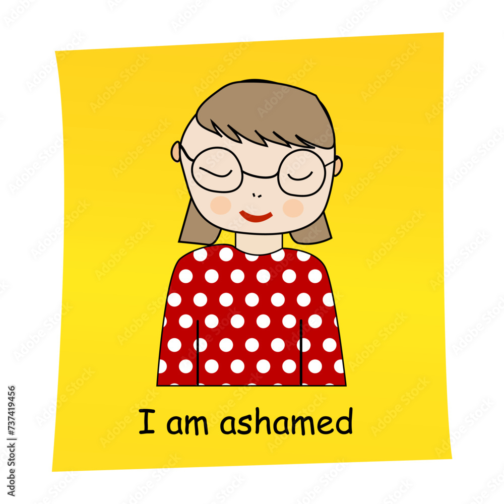 I am ashamed concept.Cartoon hand drawn girl with ashamed expression ...