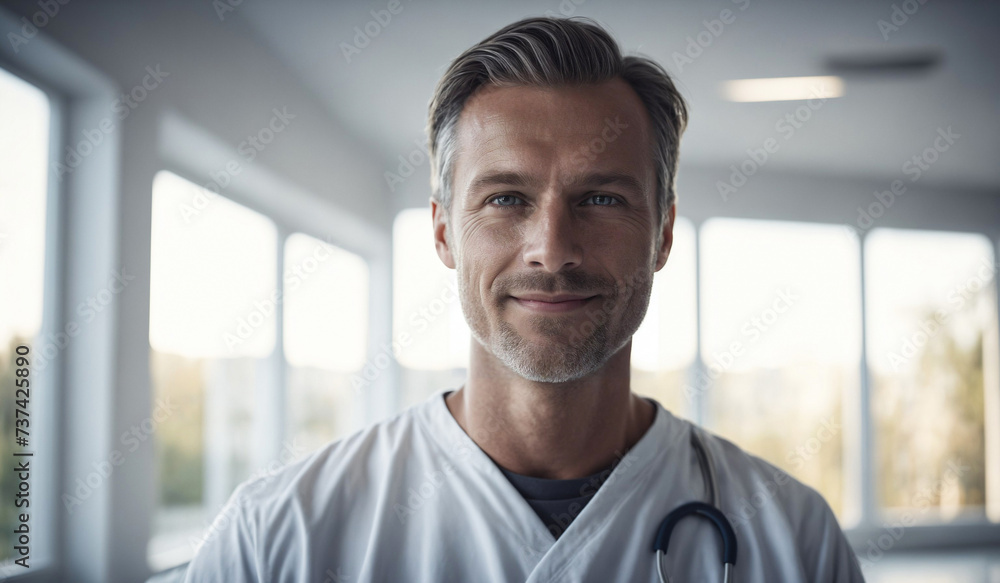 Confident Mid-Age Swedish Male Doctor or Nurse in Clinic Outfit ...