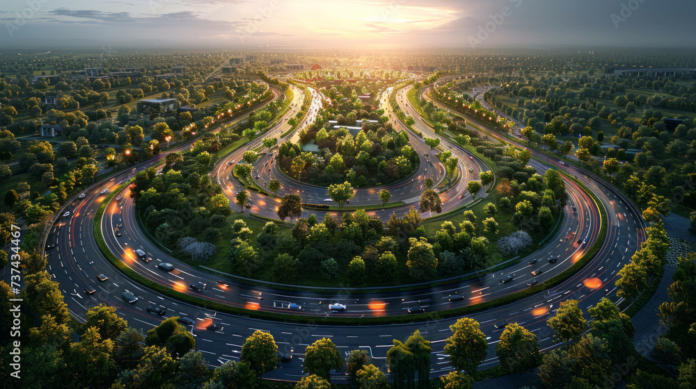 Arial top view of Modern transportation with Expressway, Road and ...