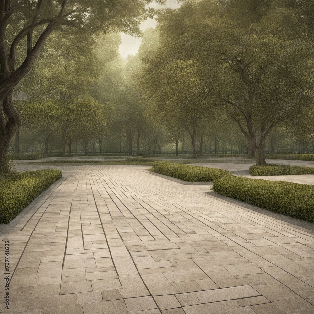 path in the park _A tile lined in the park background with a detailed ...