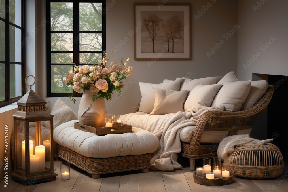 Nestle into the snug ambiance of a room enveloped in soft beige hues ...