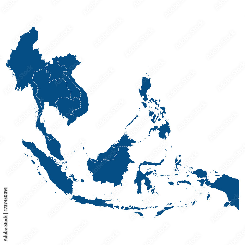 Southeast Asia country Map. Map of Southeast Asia in blue color. Stock ...