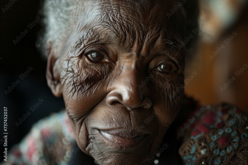 portrait of an old Black lady with twinkling eyes, telling stories to ...