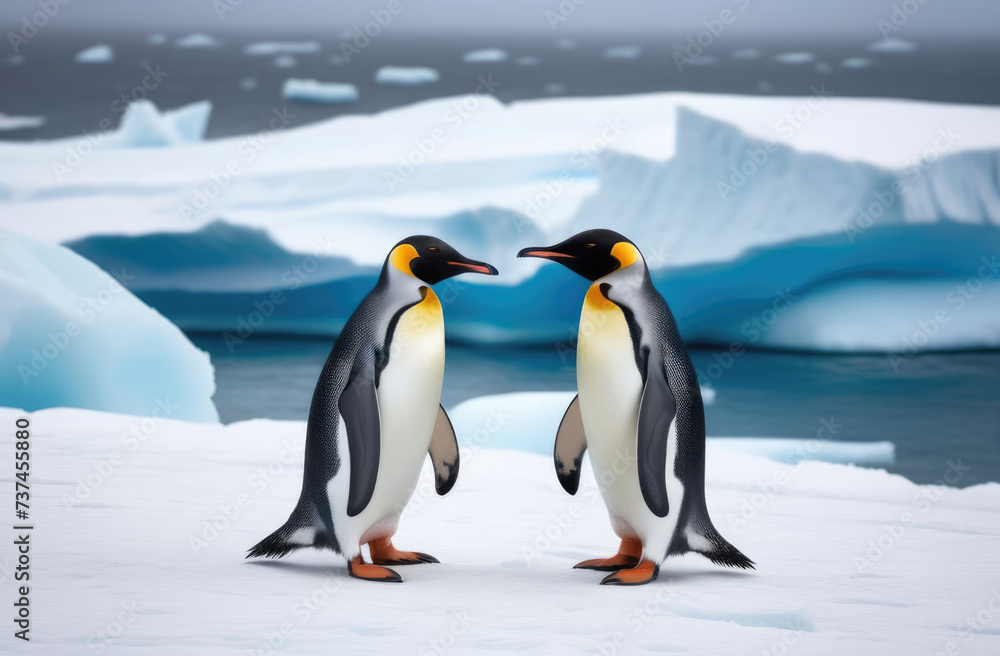 World Penguin Day, a married pair of penguins on a drifting ice floe ...