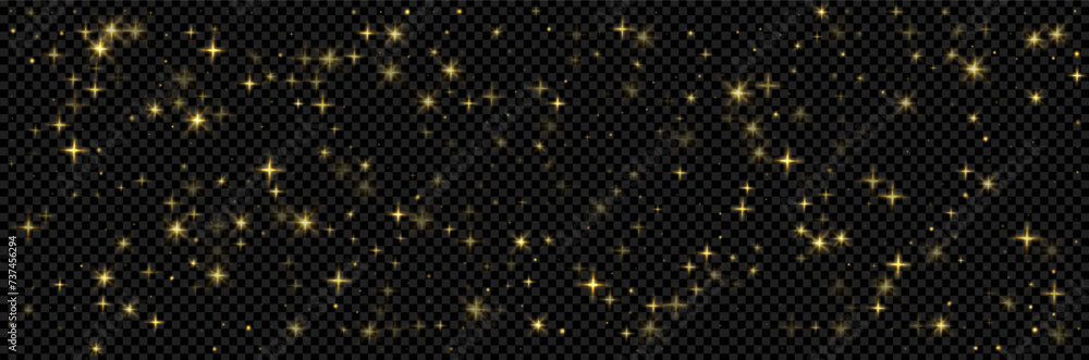 Gold glitter light stars effect. Golden elements on transparent ...