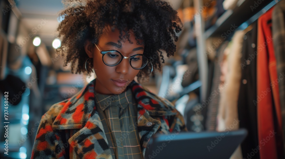 Portray a behind-the-scenes look at a fashion influencer planning their ...