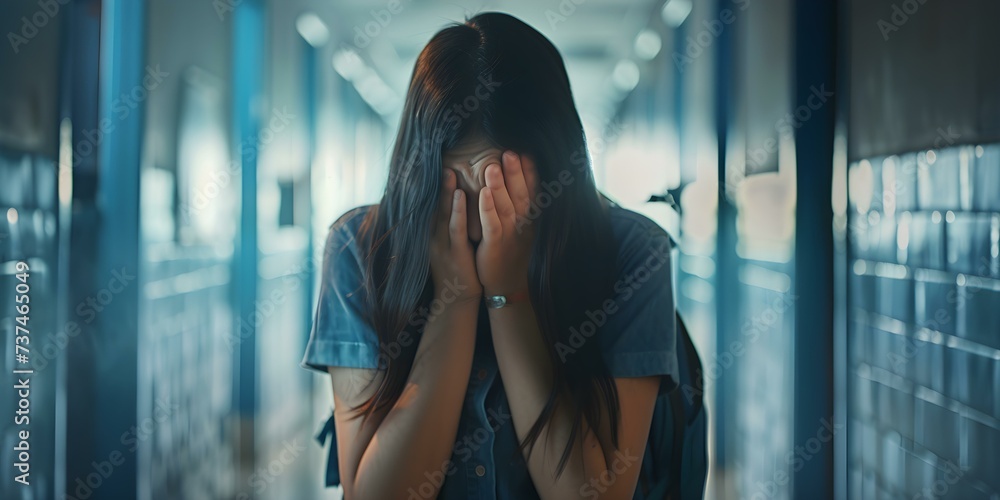 Distressed student clutches her face overcome with emotion after ...