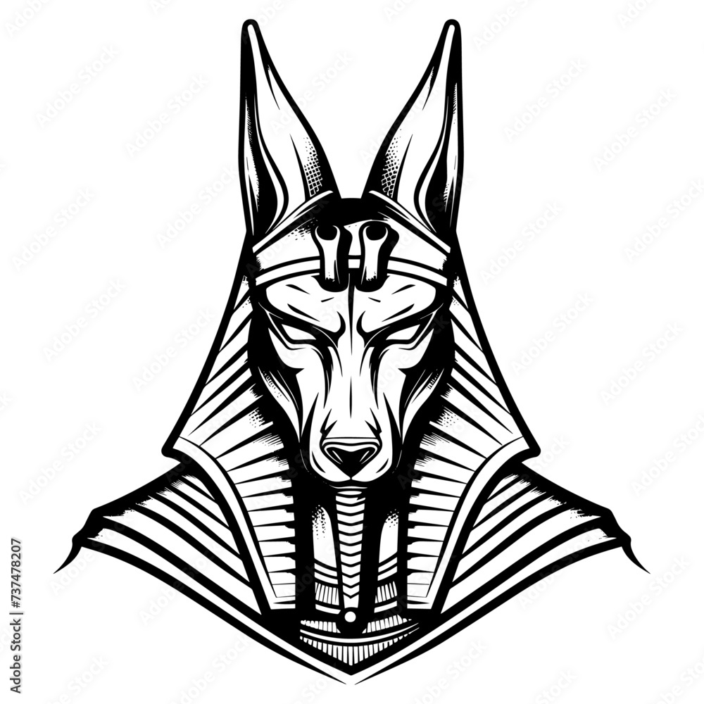 Monochrome Anubis Illustration, Traditional Egyptian God Artwork Stock ...
