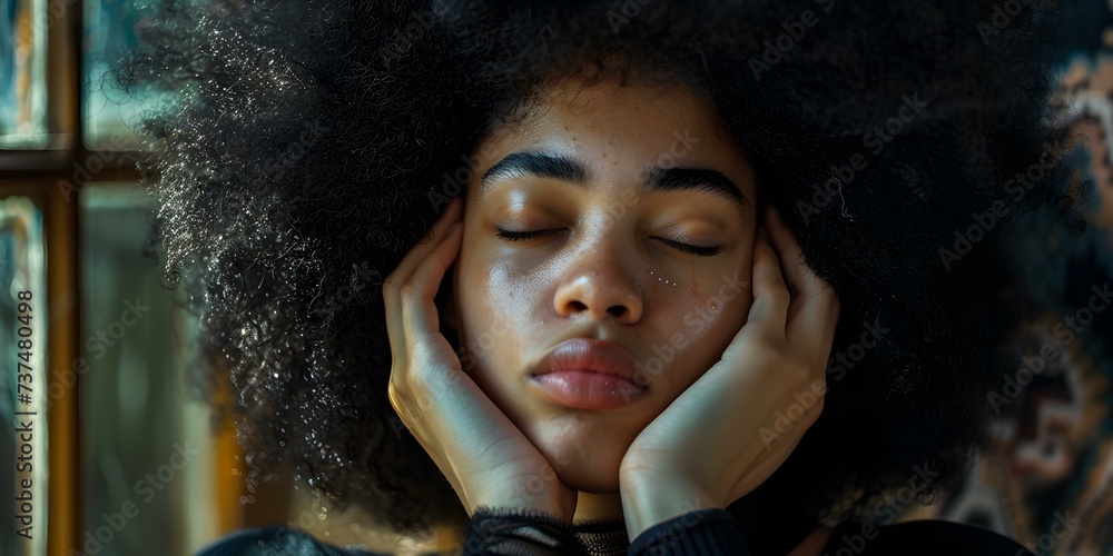 A young black woman expresses deep sadness and inner turmoil ...