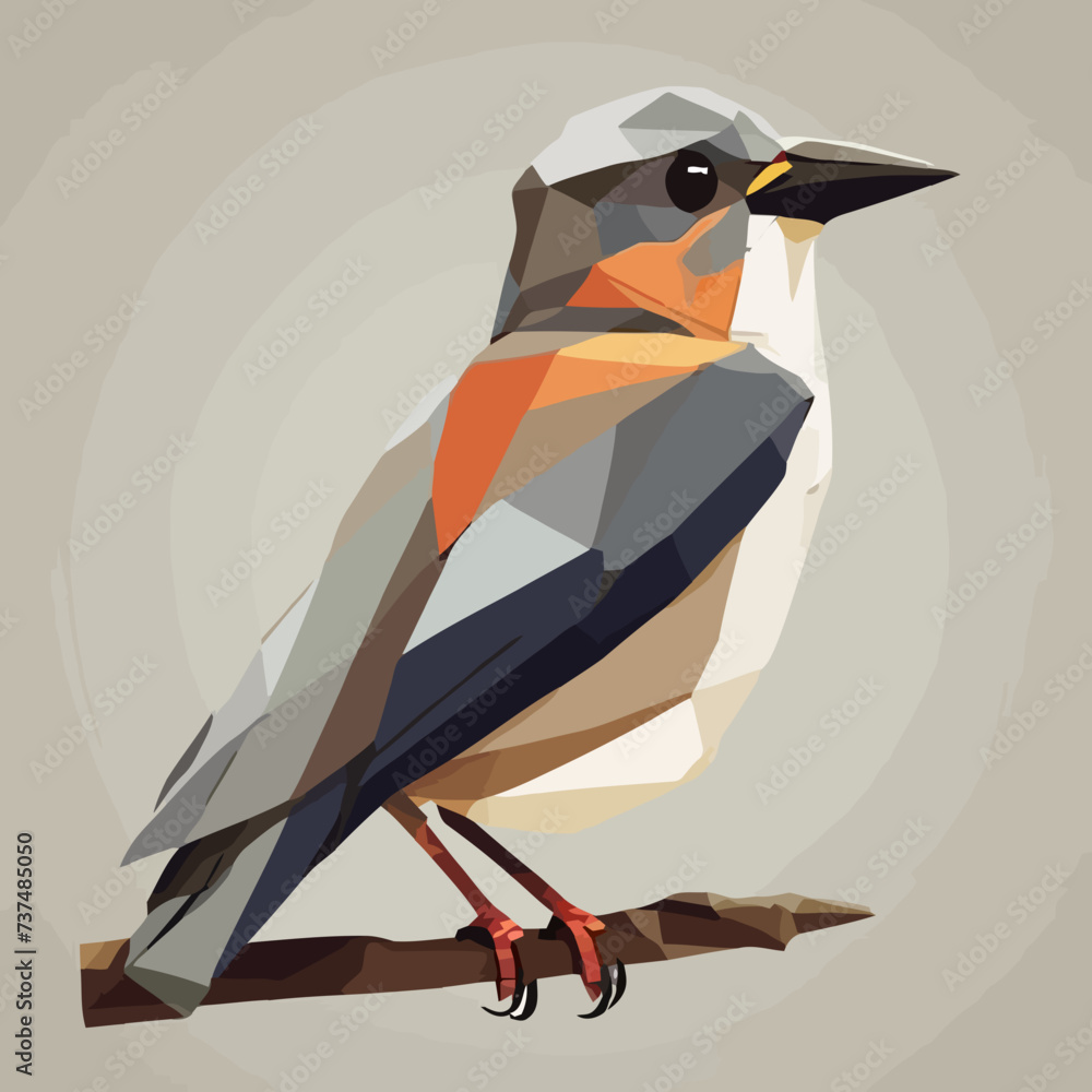 bird on a branch This captivating illustration of a low-polygon bird ...