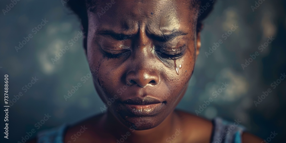 Resilient African woman fighting back tears, expressing profound sorrow ...