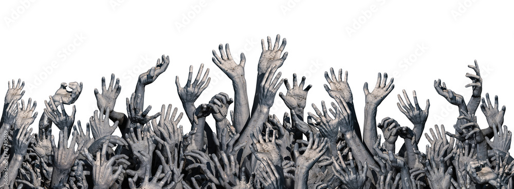 Zombie hand rising in dark Halloween night on a transparent background ...