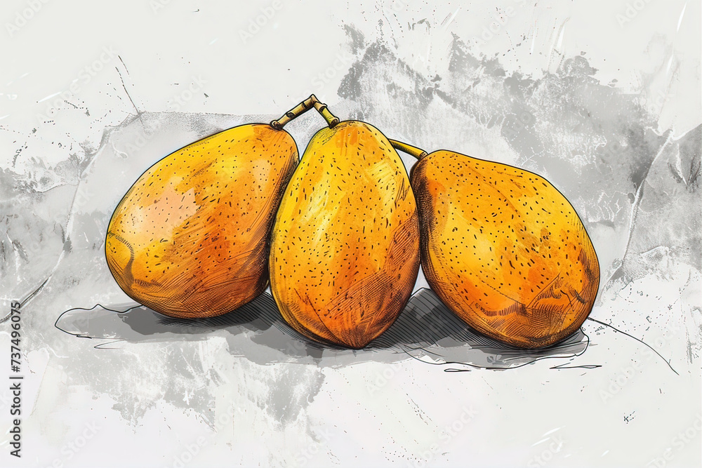 realistic mangoes in vector drawing without colors , Without background ...