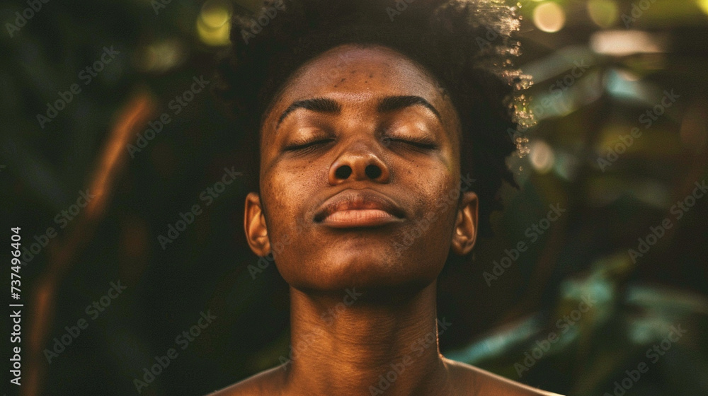Relief: A person with closed eyes and a serene expression, exhaling ...
