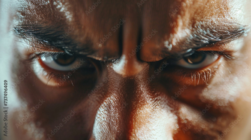 Determination: A close-up of a person's focused eyes, jaw set, and ...