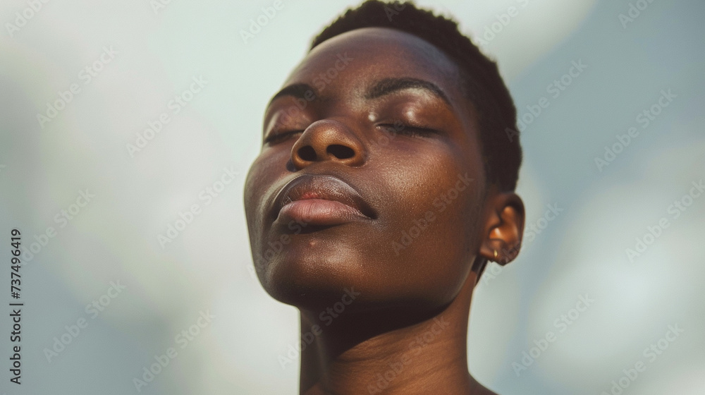 Relief: A person with closed eyes and a serene expression, exhaling ...