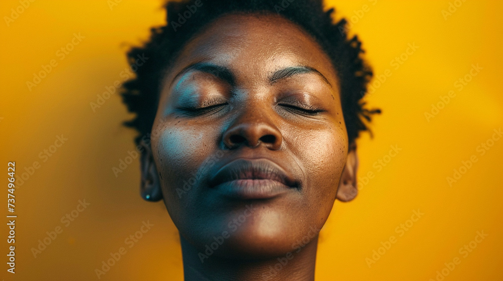 Relief: A person with closed eyes and a serene expression, exhaling ...