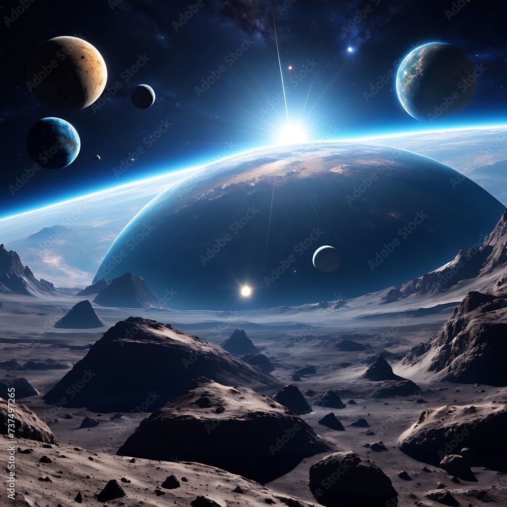 Generative ai. an alien landscape with planets in the distance, space ...