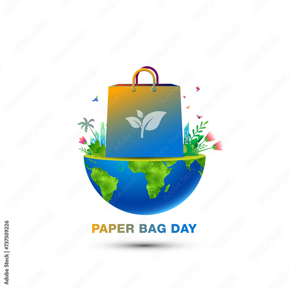 Paper Bag Day concept. International Plastic Bag Free day or Stop ...
