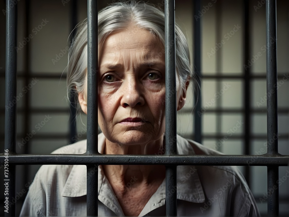 Old woman behind prison bars in the prisoner uniform Stock Photo ...