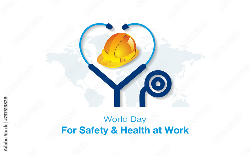 World day for safety and health at work awareness poster. Construction ...