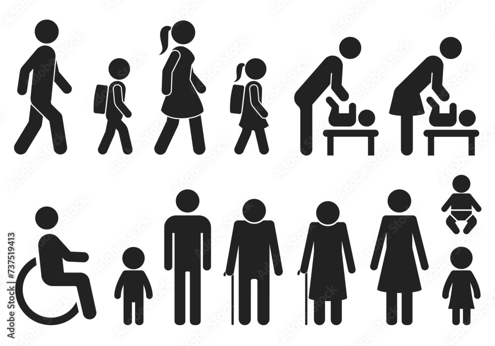 People icons vector set: man, woman, boy, girl, child. Collection of ...