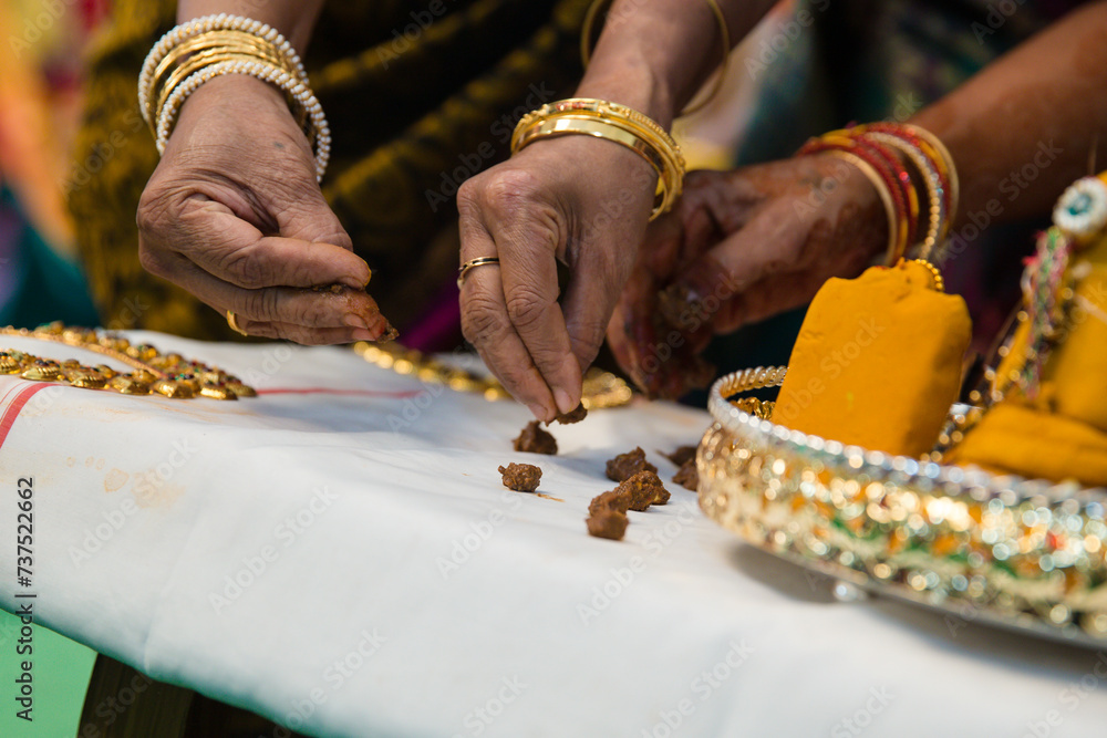 the Indian Yajna ritual. Indian Vedic fire ceremony called Pooja. A ...