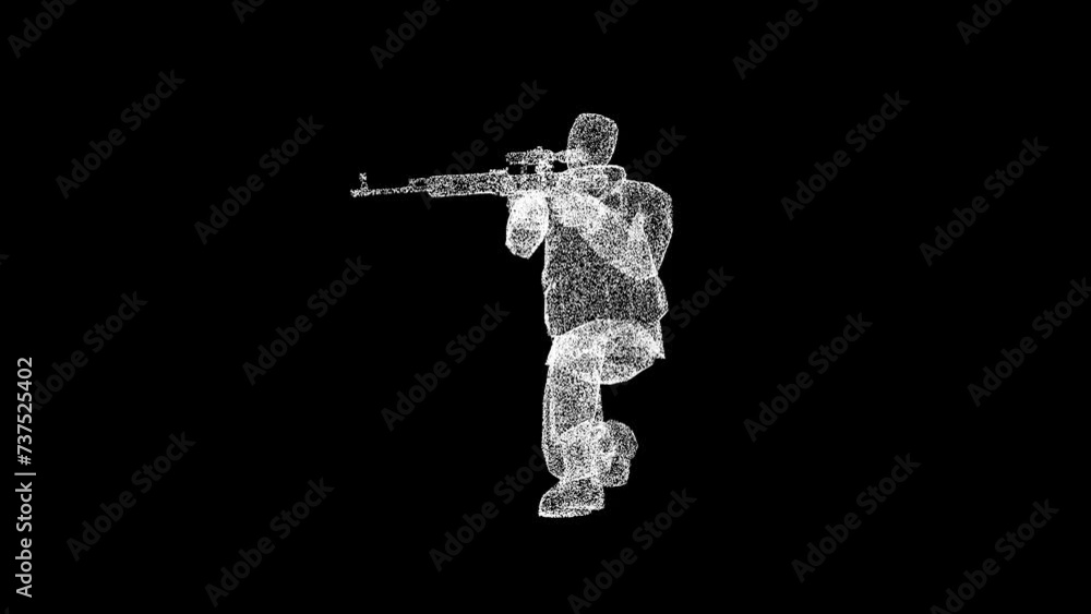 3D Sniper rotates on black background. Military concept. Special Forces ...