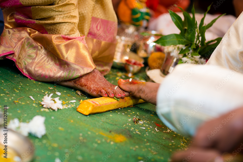 the Indian Yajna ritual. Indian Vedic fire ceremony called Pooja. A ...