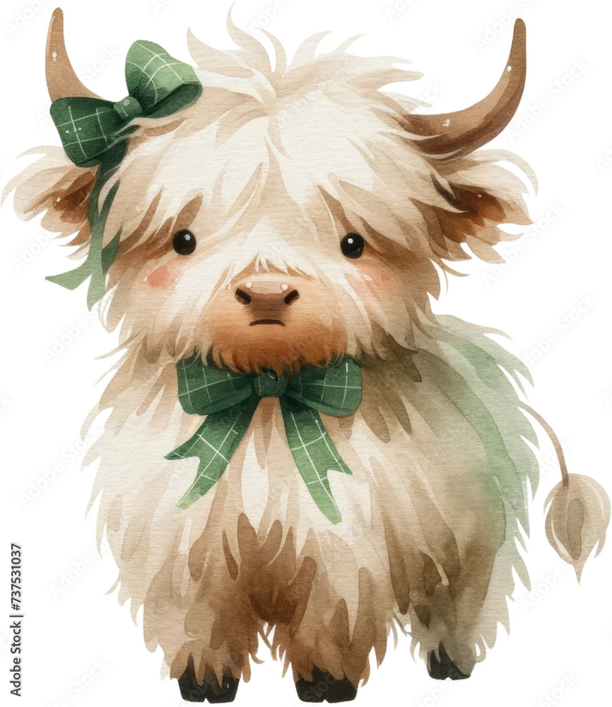 Highland Cow St Patricks Day Cute Safari Animals PNG Clipart Watercolor ...