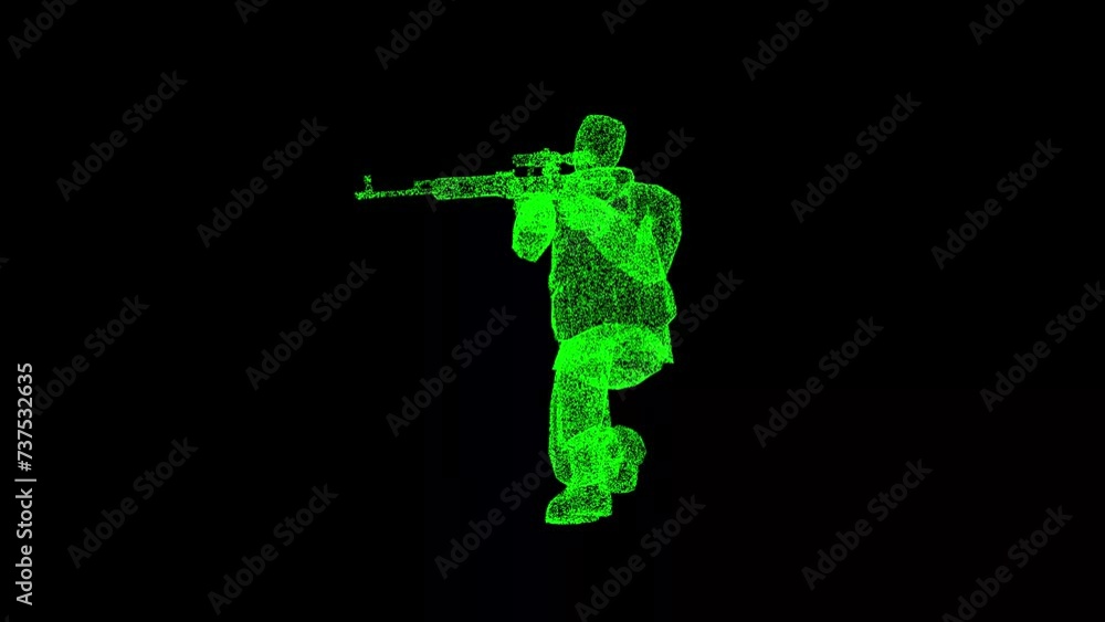 3D Sniper rotates on black background. Military concept. Special Forces ...