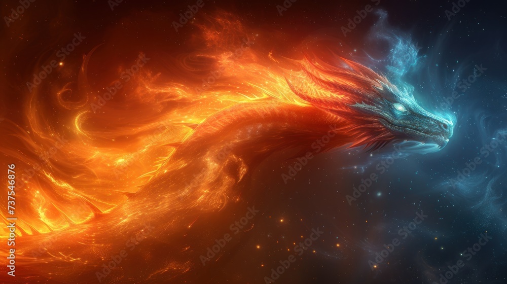 a red and blue dragon is in the middle of a fire and ice wallpaper with ...