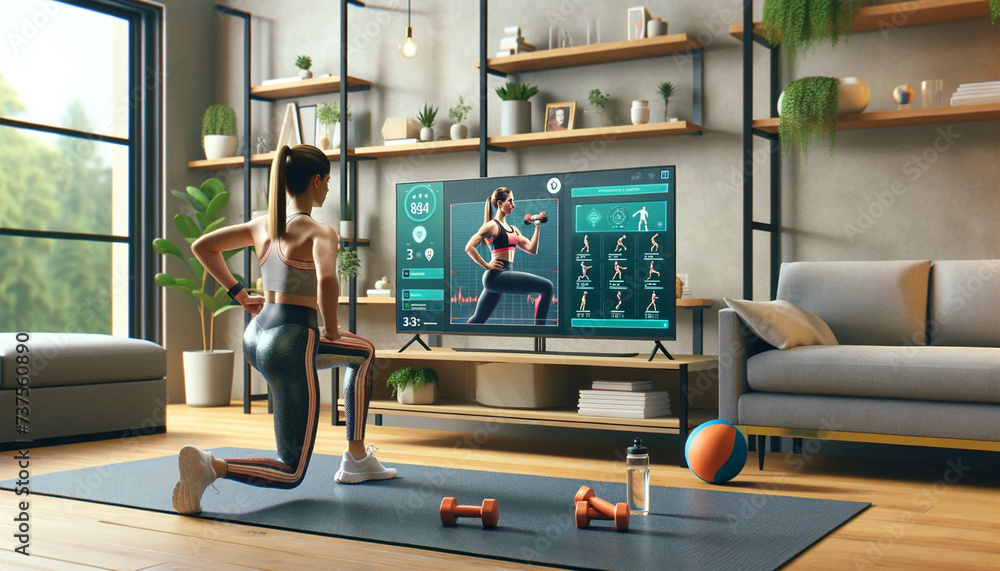 Image of an athlete at home using an artificial intelligence fitness ...