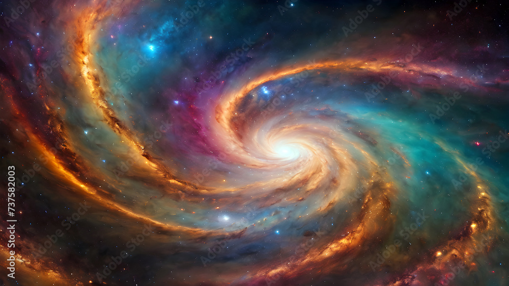 bright colorful spiral galaxy of all colors of the rainbow. colorful ...