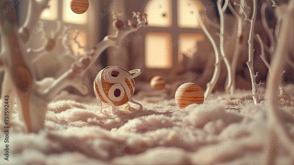 miniature planets and stars, in the desert, in outer space, the ...