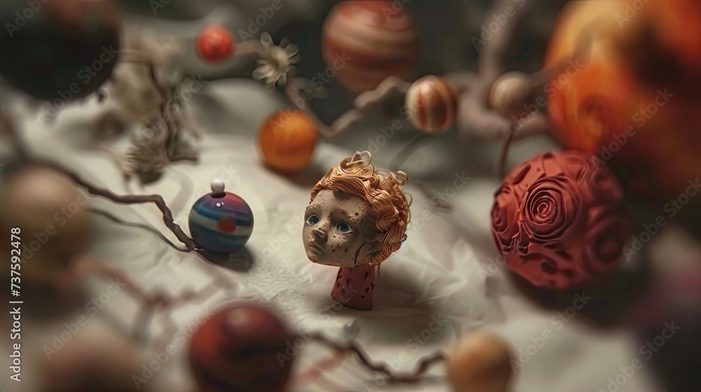 miniature planets and stars, in the desert, in outer space, the ...