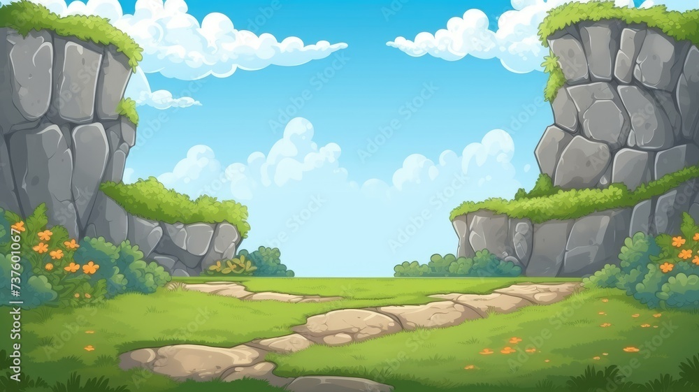 cartoon illustration Precipice with pathway between brown stone edges ...