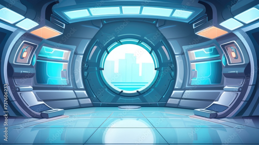 cartoon background interior room sci-fi spaceship. Stock Illustration ...