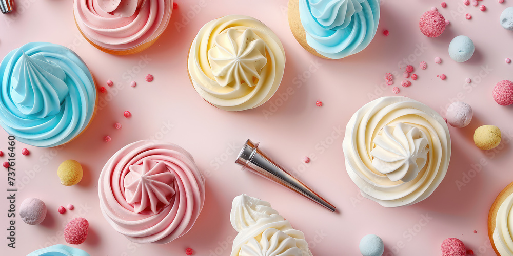 Colorful Frosting Swirls with Piping Tips. An array of colorful ...