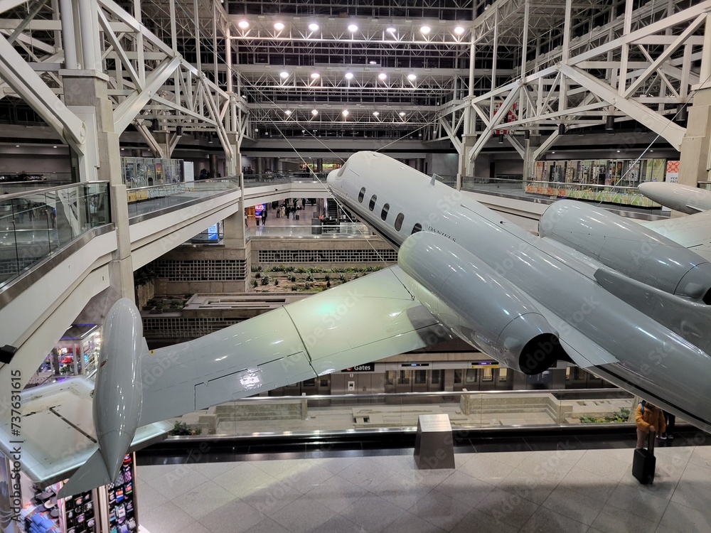 Learjet 35A aircraft hanging as a unique display at Concourse C at ...